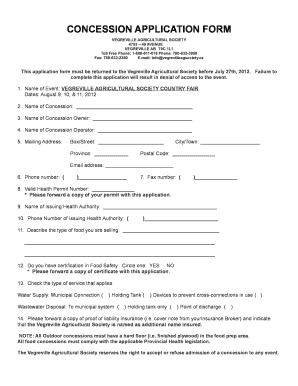 Fillable Online CONCESSION APPLICATION FORM Fax Email Print - pdfFiller