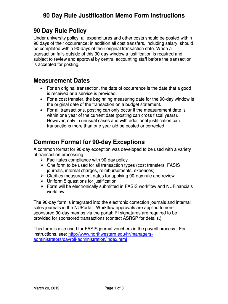 Fillable Online northwestern 90-Day Rule Justification Memo ...