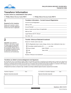 Fillable Online PHILLIPS EDISON GROCERY CENTER REITs TRANSFER FORM Fax ...