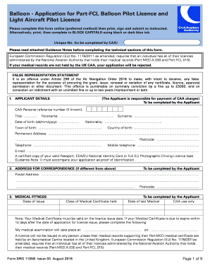 Fillable Online SRG1105B - Balloon - Application for Part-FCL Balloon ...
