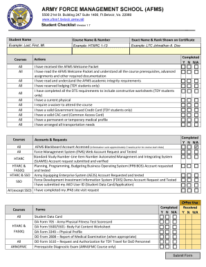 Fillable Online ARMY FORCE MANAGEMENT SCHOOL (AFMS) Fax Email Print ...