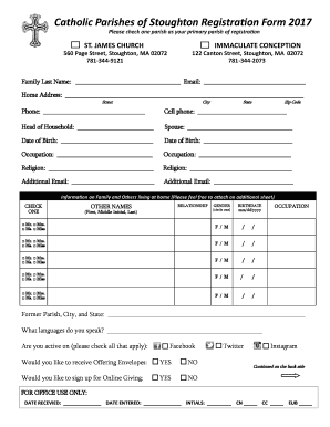Fillable Online stoughtoncatholic 2017 Parish Registration Form - The ...