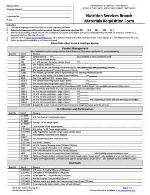 Fillable Online Nutrition Services Branch Materials Requisition Form ...