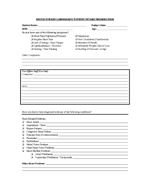 Fillable Online SSC New Patient Intake Form - South Strand Cardiology ...