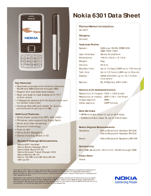 Fillable Online Microsoft PowerPoint - Nokia 6301 data sheet FINAL.ppt Fax Email Print - pdfFiller