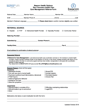 Fillable Online sfhp Care Management Referral to Beacon Form - San ...