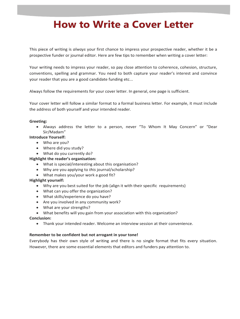 Fillable Online writingcentre uct ac How to Write a Cover Letter - the ...