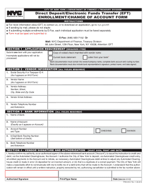 Fillable Online SAMPLE EFT ENROLLMENT FORM AVAILABLE ON ... - NYC.gov ...
