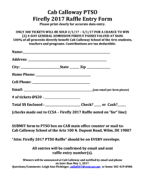 Fillable Online Cab Calloway PTSO Firefly 2017 Raffle Entry Form Fax ...
