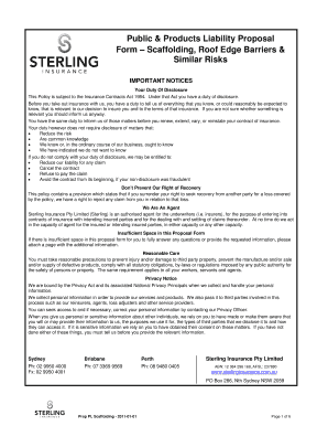 Fillable Online Public & Products Liability Proposal Form Scaffolding ...