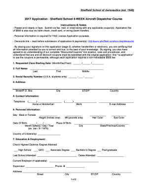 Fillable Online 2017 Application - Sheffield School 5-WEEK Aircraft ...
