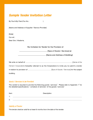Fillable Online Sample Tender Invitation Letter Fax Email Print - pdfFiller