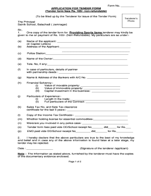 Fillable Online ssbalachadi Form No. APPLICATION FOR TENDER FORM ...