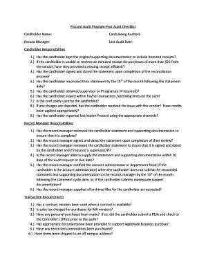 Fillable Online umass Procard Audit Program-Post Audit Checklist ...