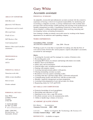 Fillable Online Accounts assistant CV template example. A accounts ...