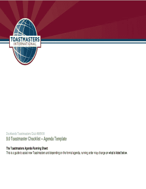 Fillable Online easy-speak 9.0 Toastmaster Checklist Agenda Template ...