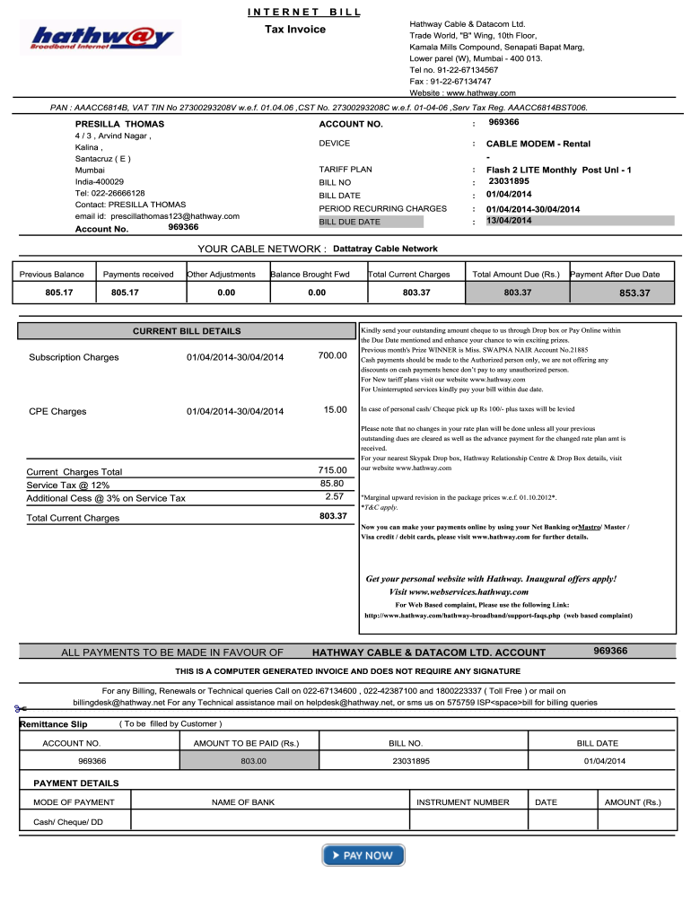 Internet Bill Format 2020 2021 Fill And Sign Printable Template