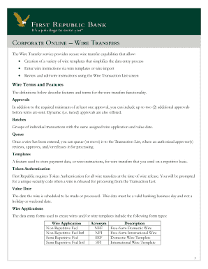 Fillable Online Wire Transfers (PDF) - First Republic Bank Fax Email ...
