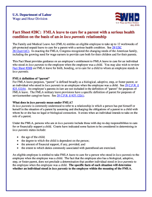 Fillable Online dol FMLA leave to care for a parent with a serious ...