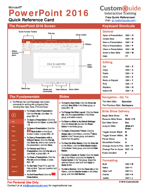 Fillable Online PowerPoint 2016 Quick Reference. PowerPoint 2016 Quick ...