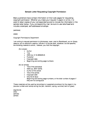 Fillable Online bakeru Sample Letter Requesting Copyright Permission ...