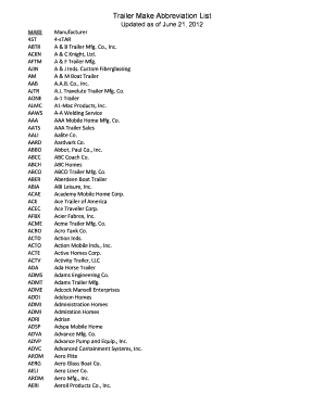 Trailer Make Abbreviation List - Fill Online, Printable, Fillable ...
