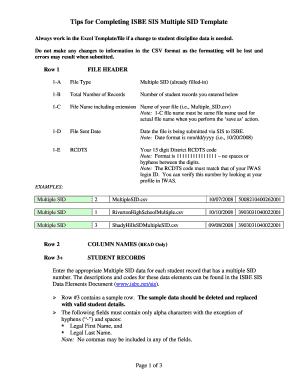 Fillable Online isbe Tips for Completing ISBE SIS Multiple SID Template ...