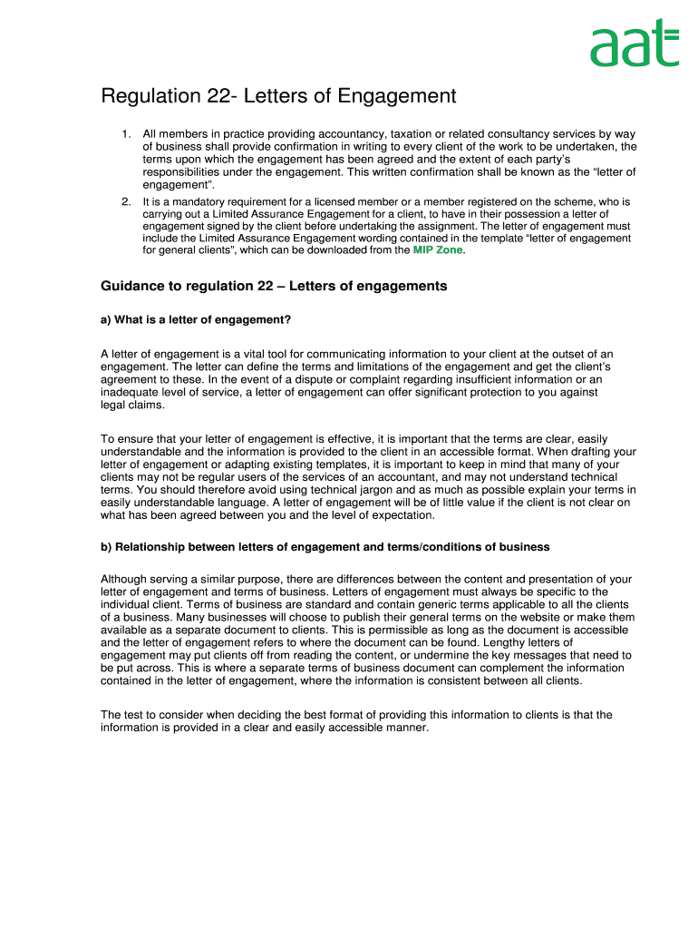 Fillable Online Regulation 22- Letters of Engagement - AAT Fax Email ...