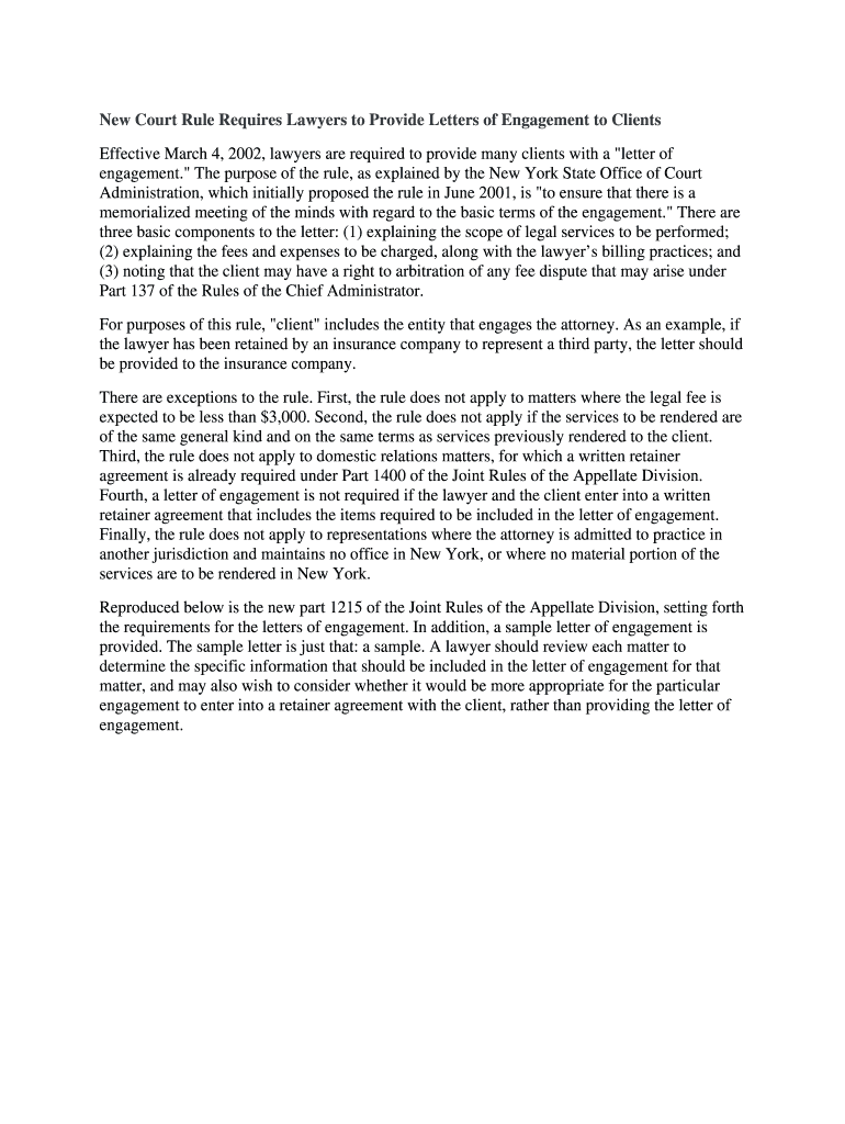 Fillable Online nysba Sample Letter of Engagement - New York State Bar ...