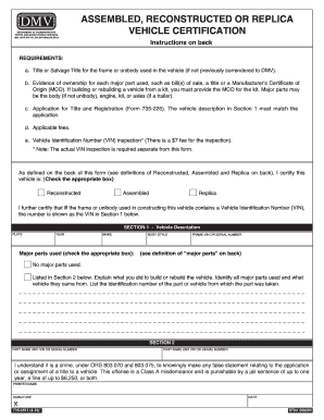 Fillable Online odot state or assembled, reconstructed or replica ...