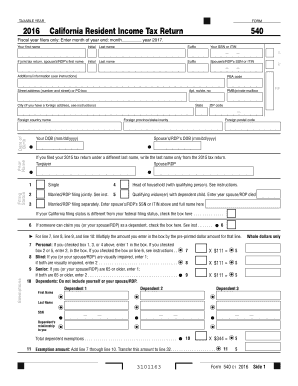 Fillable Online ftb ca 2016 540 California Resident Income Tax Return. 2016 540 California ...