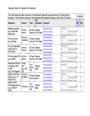 Fillable Online payroll ucmerced Deduction Matrix For PayCheck City ...