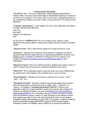 Fillable Online depts ttu Customs Invoice Instructions - Texas Tech ...
