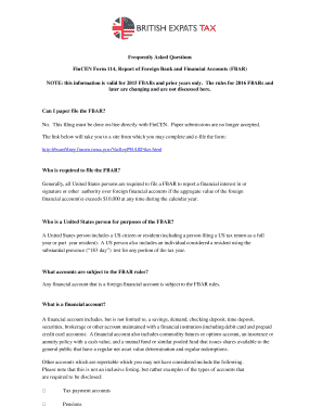 Fillable Online Frequently Asked Questions FinCEN Form 114 ...