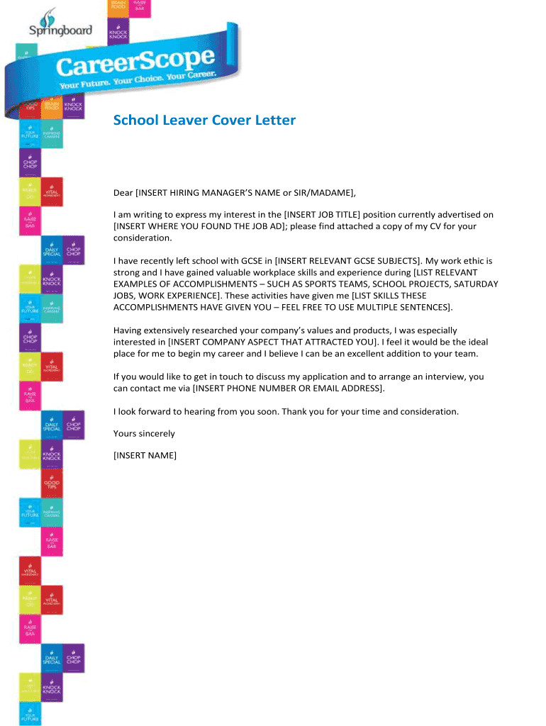 Fillable Online careerscope uk School Leaver Cover Letter - CareerScope ...