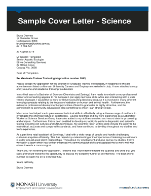 Fillable Online monash Sample Cover Letter - Science - Monash ...