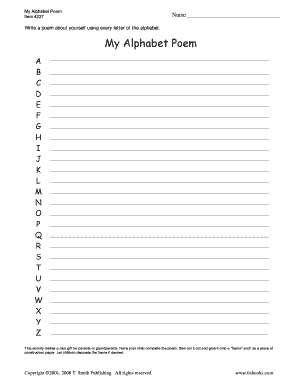 Fillable Online Alphabet Poem worksheet. Write a poem about yourself ...
