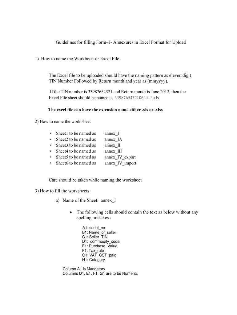 Fillable Online tnvat gov Guidelines for filling Form- I- Annexures in ...