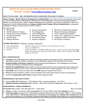 Fillable Online Deputy-Manager-HR&Administration-Resume-Sample. Deputy ...