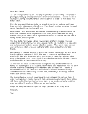 Fillable Online nhadoptionagency Dear Birth Parent, As I am writing ...