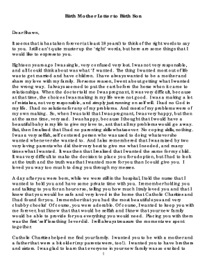 Fillable Online Birth Mother Letter to Birth Son - dmdiocese.org Fax ...