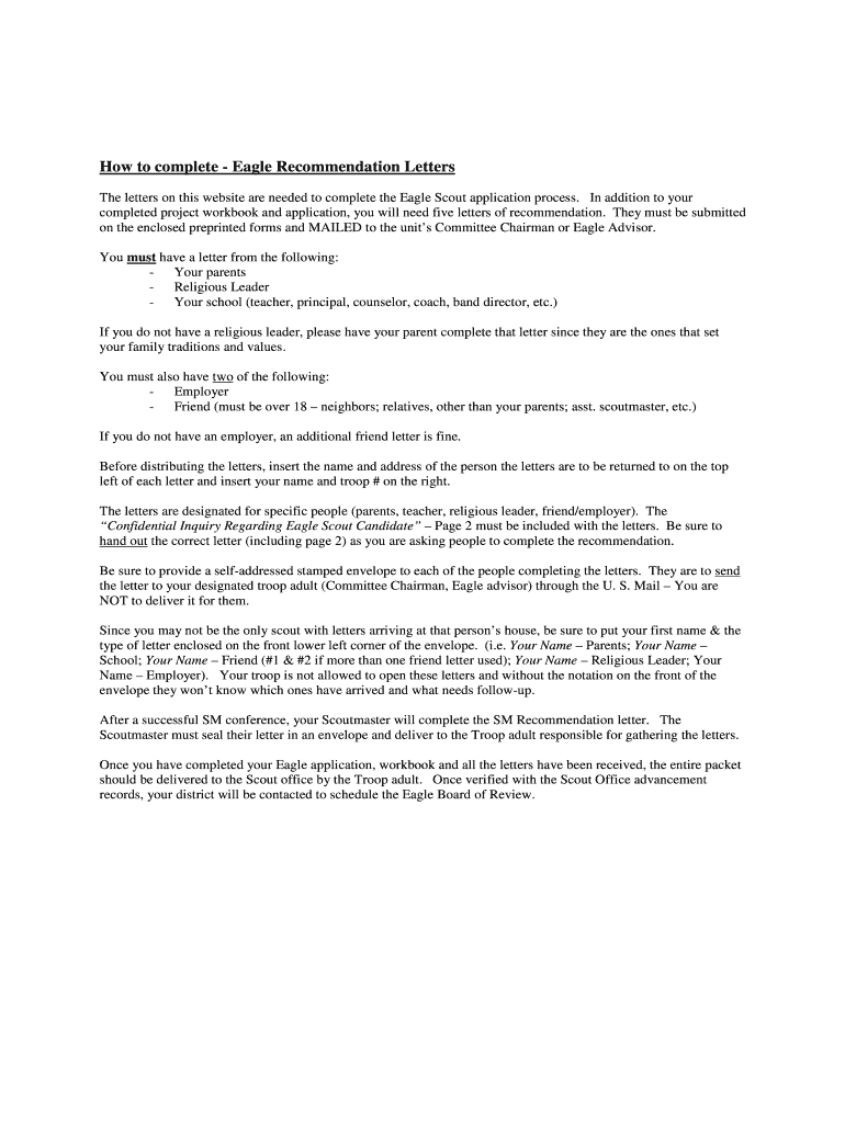 Fillable Online Eagle Recommendation Letters - How to Complete Fax ...
