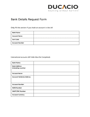 Fillable Online Bank Details Request Form - Ducacio Fax Email Print ...