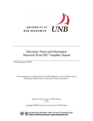 Fillable Online Electronic Thesis and Dissertation Microsoft Word 2007 ...