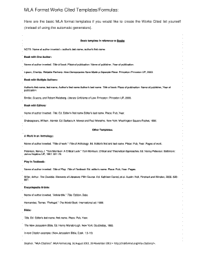 Fillable Online MLA Format Works Cited Templates/Formulas - rvisd Fax ...