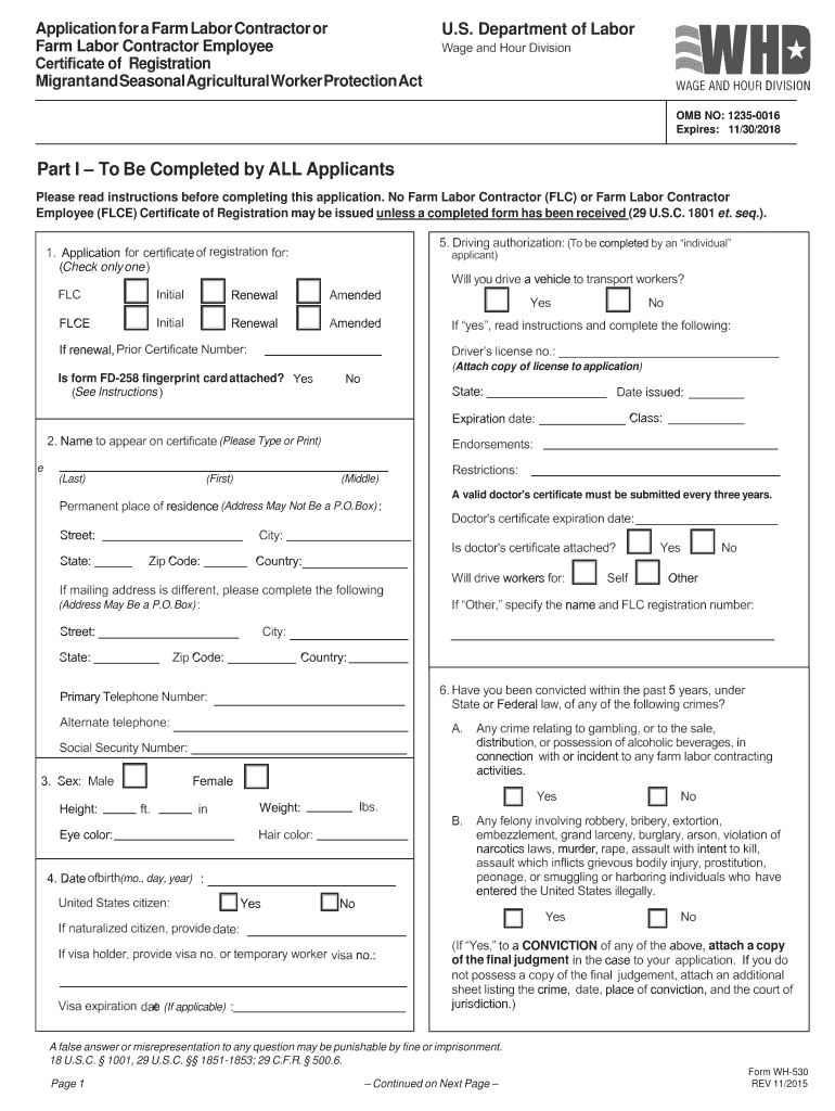 Fillable Online dol Application for a Farm Labor Contractor or Farm ...