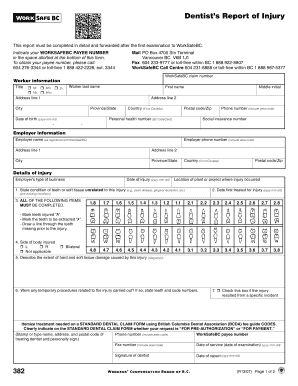 Fillable Online Dentist's report of injury, form 382. This report must ...