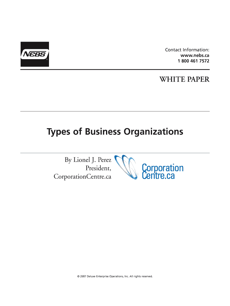 Fillable Online nebs Types of Business Organizations - nebs.ca - NEBS ...