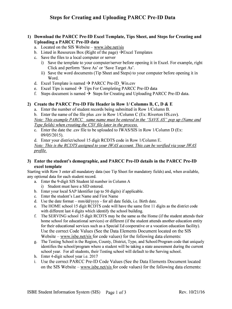 Fillable Online isbe Steps for Creating and Uploading PARCC Pre-ID Data Fax Email Print - pdfFiller