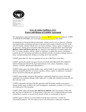Fillable Online Ivory & Antler Outfitters, LLC Waiver and Release of ...